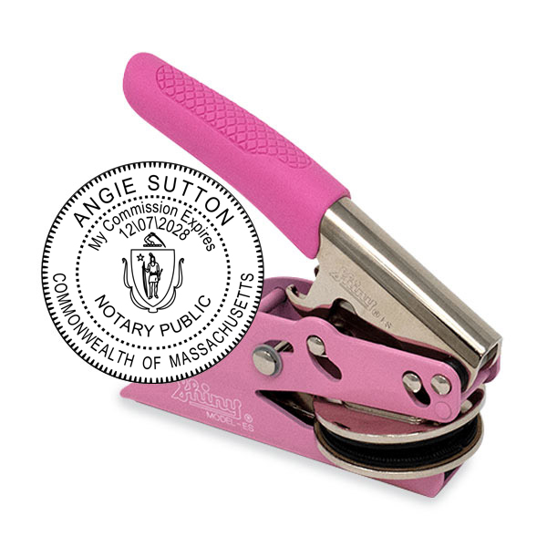 Round Massachusetts Notary Pink Seal Embosser | All State Notary